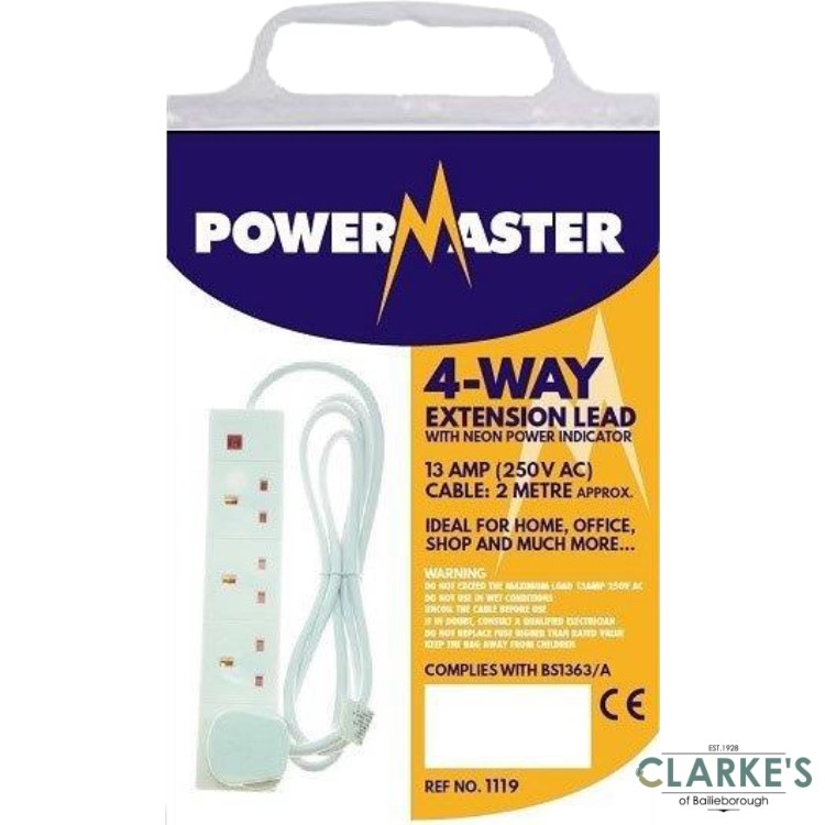 PowerMaster 4 Gang Extension Lead 2 Meter - Clarkes Bailieborough