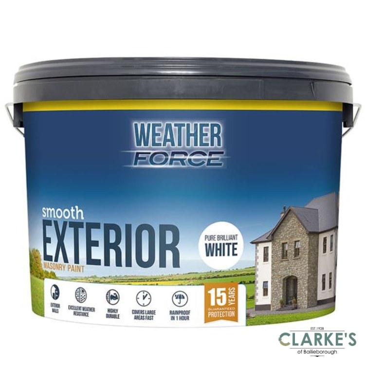 Weather Force Smooth Masonry Paint White 10 Litre - Clarkes Bailieborough