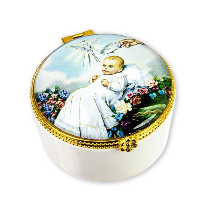 BAPTISMAL PORCELIAN ROSARY BOX - Divine Mercy Gift Shop