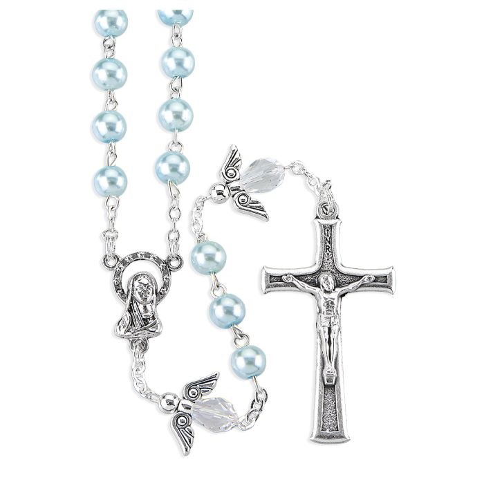 LIGHT BLUE FAUX PEARL ROSARY - Divine Mercy Gift Shop