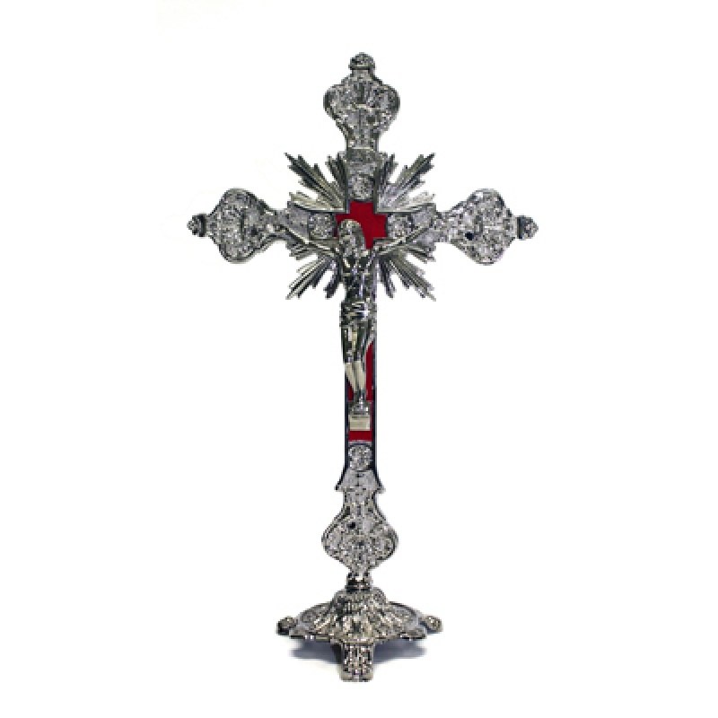 CRUCIFIX WITH BASE SILVER 9" - Divine Mercy Gift Shop