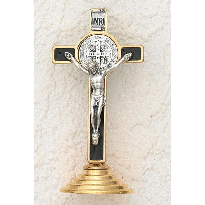 ST BENEDICT GOLD TONE STANDING MINI CRUCIFIX - Divine Mercy Gift Shop