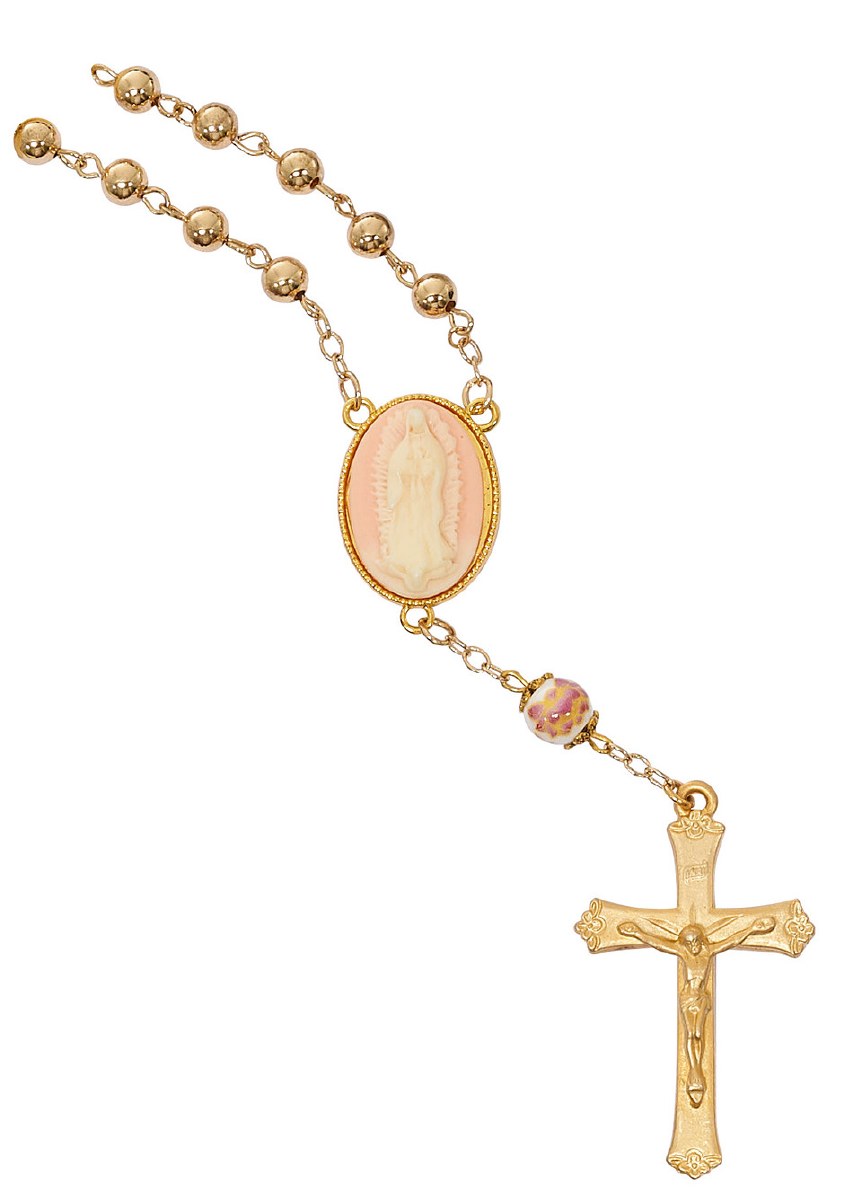 OUR LADY GUADALUPE CAMEO AUTO ROSARY - Divine Mercy Gift Shop