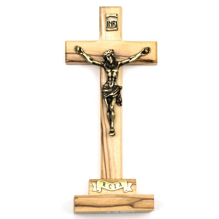 STANDING OLIVE WOOD CRUCIFIX 5" RCIA - Divine Mercy Gift Shop