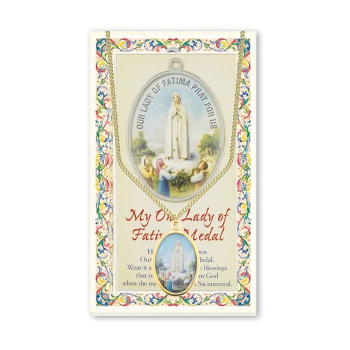 OUR LADY OF FATIMA COLORED MEDAL AND CHAIN - Divine Mercy Gift Shop