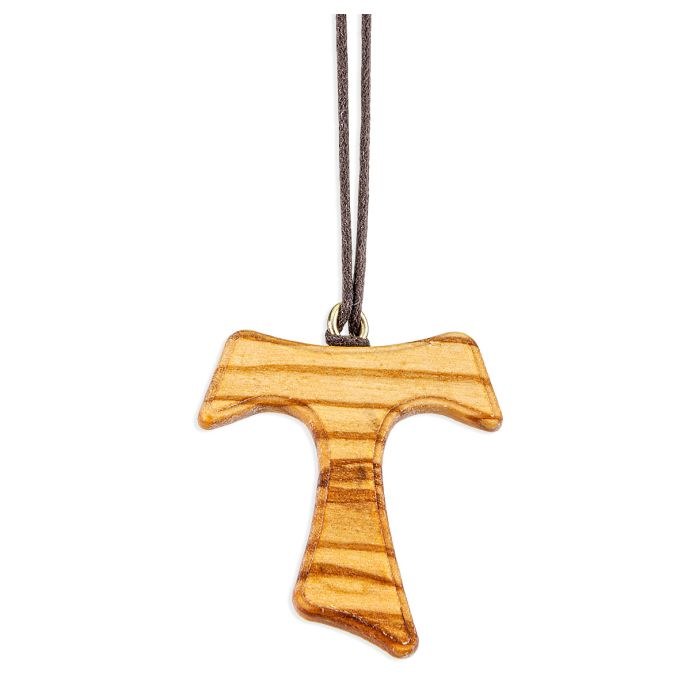 OLIVE WOOD TAU CROSS ON CORD - Divine Mercy Gift Shop