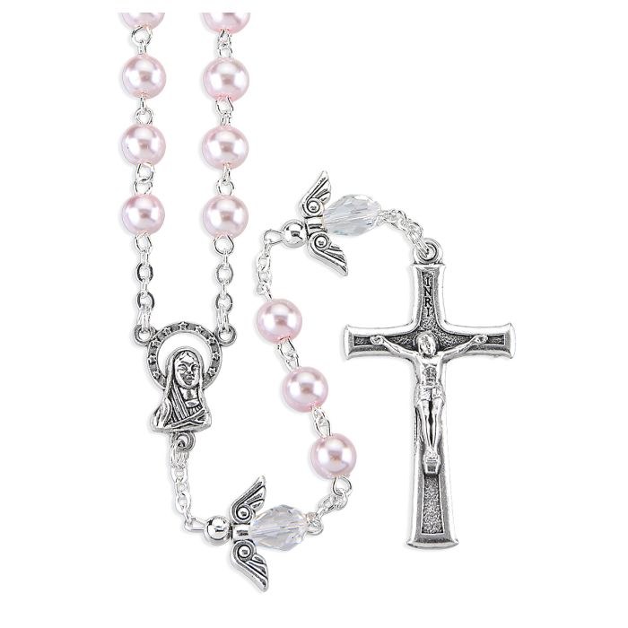LIGHT PINK FAUX PEARL ROSARY - Divine Mercy Gift Shop
