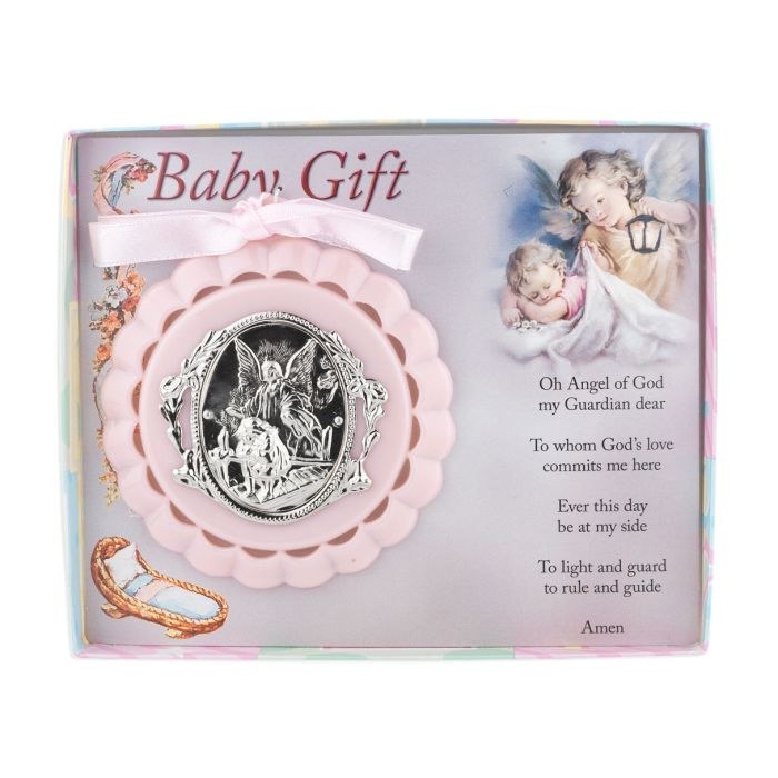 PINK GUARDIAN ANGEL CRIB MEDAL - Divine Mercy Gift Shop