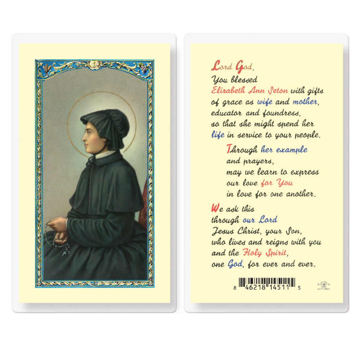 ST ELIZABETH ANN SETON PRAYERCARD - Divine Mercy Gift Shop