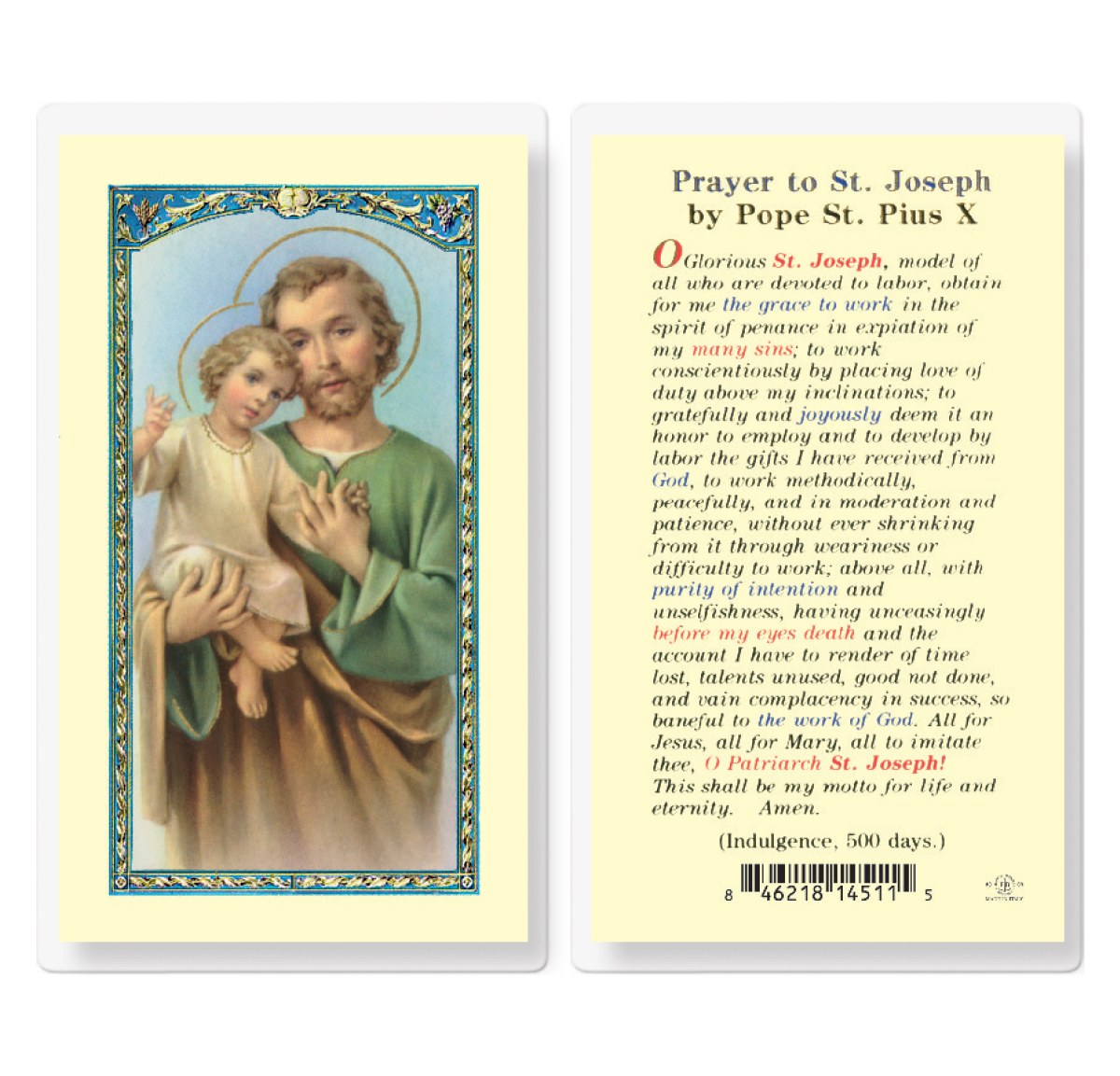 ST JOSEPH BY POPE ST PIUS X - Divine Mercy Gift Shop
