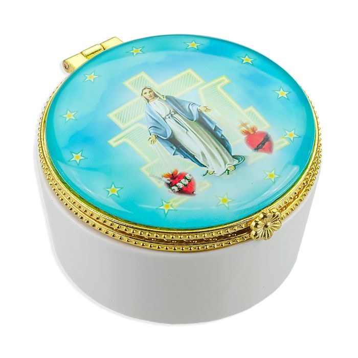 OUR LADY OF GRACE PORCELAIN ROSARY BOX - Divine Mercy Gift Shop
