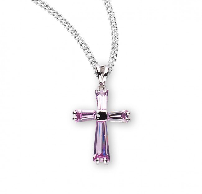 SS PINK CUBIC ZIRCONIA CROSS - Divine Mercy Gift Shop