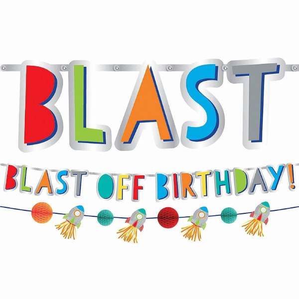 Blast off Birthday Banner - Champion Party Supply