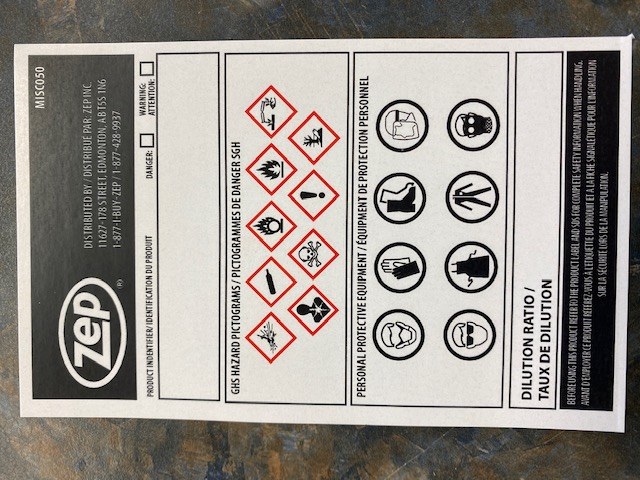 WHMIS/GHS WORKPLACE LABEL BLANK - Distributors North