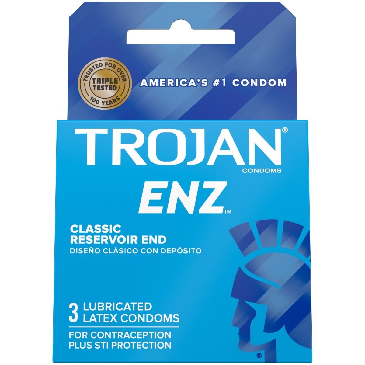 TROJAN 3PK ENZ PREMIUM LIT BLUE 6CT BOX