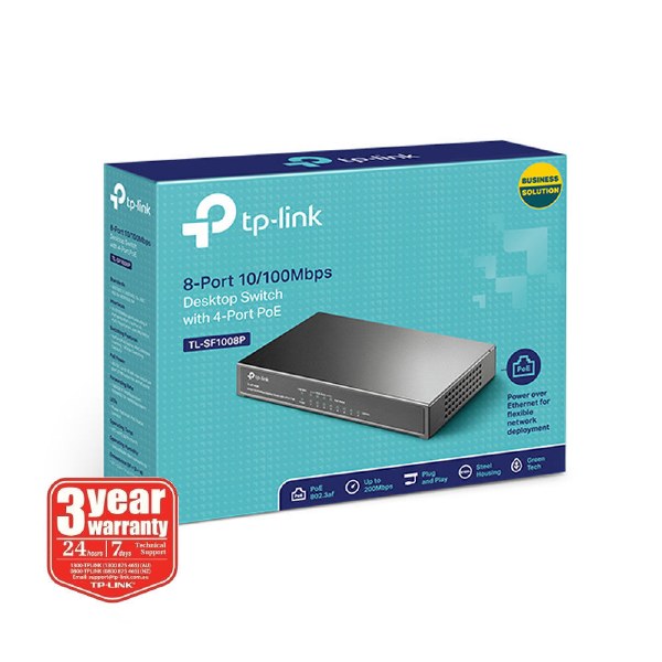 TPLINK TL-SF1008P 8 PORT 10/100 SWITCH WITH POWER OVER ETHERNET (POE ...