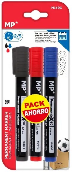 MP Permanent Markers Chisel Tip Assorted Pack 3