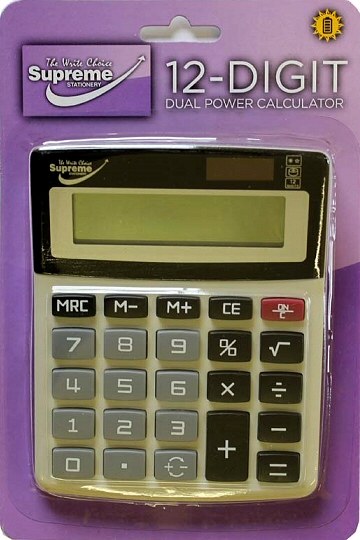 Desktop Calculator 12 Digit Display Dual Power - Each